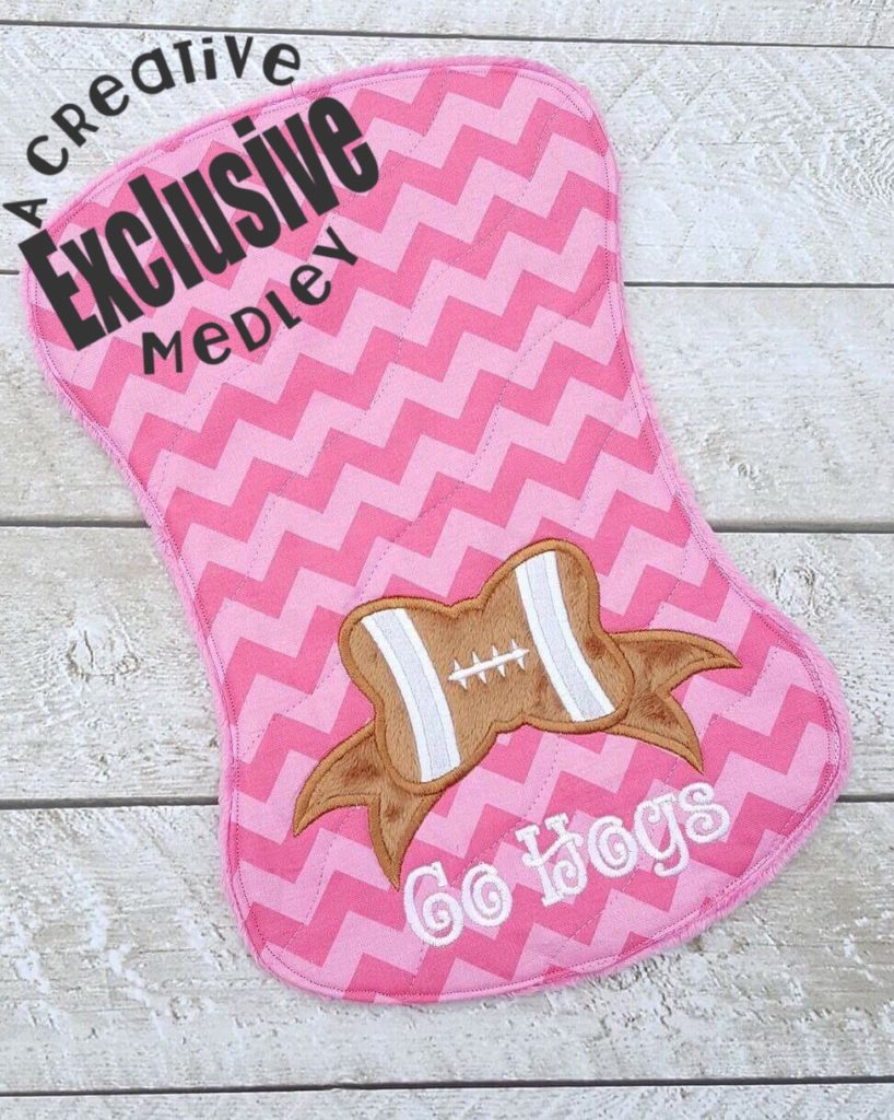 Burp Cloth with Fooball Bow Applique – In the Hoop – for large hoops ...
