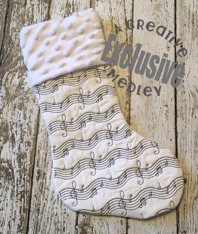 In the hoop Stocking with Cuff and Music Motif – A Creative Medley
