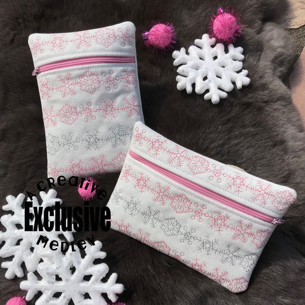 Snowflakes Motif Zipper Bag In the Hoop – for 5×7 hoops – Horizontal ...